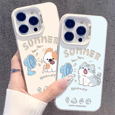iPhone15夏日风扇猫狗16e情侣苹果12彩银x200少女心13ProMax高级感OPPOFindx8手机壳硬14适用华为Mate70ins风