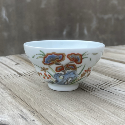 景德镇北岸丰堂灵芝兰石图五彩主人杯单杯女葫芦茶杯高端茶具陶瓷