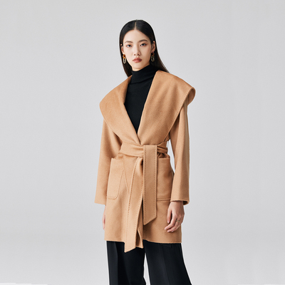 rialto连帽骆驼绒水波纹大衣