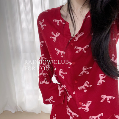 春款甜美蝴蝶结本命年家居服