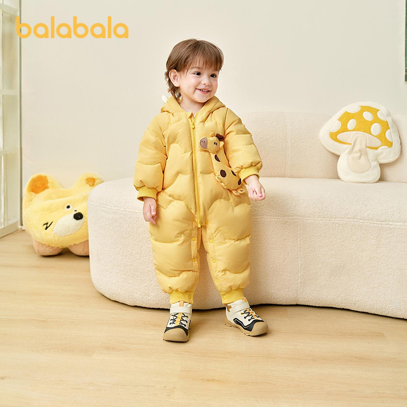 巴拉巴拉balaOne婴儿羽绒服连体衣2025新款冬装哈衣爬服可爱萌趣