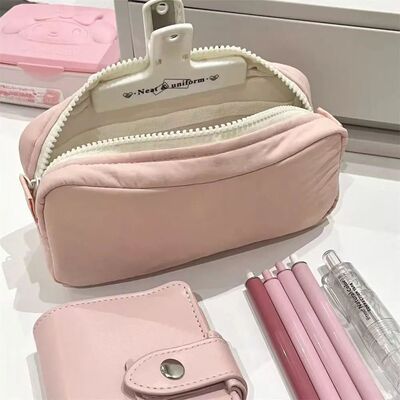 Simplicity Solid Color Pen Bag Large Capacity Portable Penci