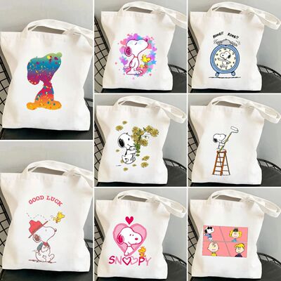 Anime Snoopy Cartoon Canvas Handbag Kawaii Students Reusable