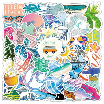50pcs Summer Beach Stickers Surfing Sea Turtle VSCO Blue Lap