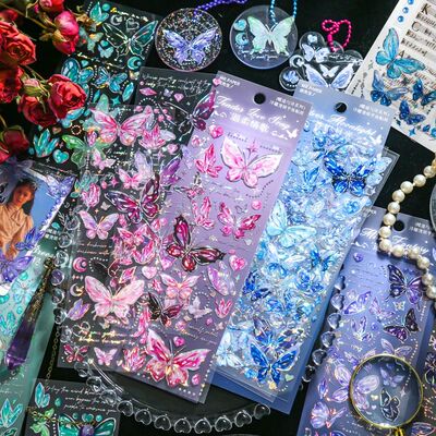 3 pcs laser Butterfly PET Stickers Decorative Diy Scrapbooki