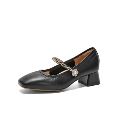 百丽粗高跟玛丽珍鞋女鞋真皮单鞋