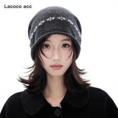 Lacoco100%羊毛费尔岛提花堆堆帽