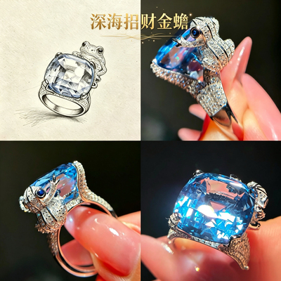 深海招$金蟾定制30ct魔鬼蓝海蓝宝【培育】尖晶重工豪镶925银