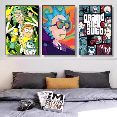瑞克和莫蒂装饰画RickandMorty海报挂画潮流科幻动画美式卧室壁画