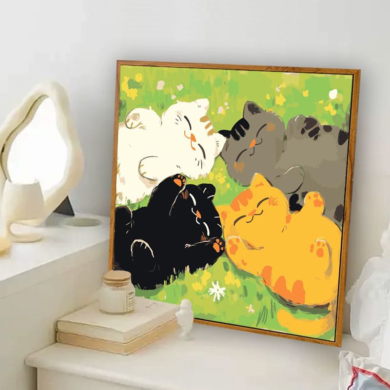 草地猫咪卡通装饰画简约桌面摆画客厅壁画