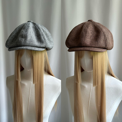日系包脸显脸小报童帽麻料挺括复古文艺帽子春夏八角帽画家帽男女