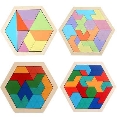 Montessori Wooden Toys 3D Jigsaw Puzzle Tangram Math Toys Ba