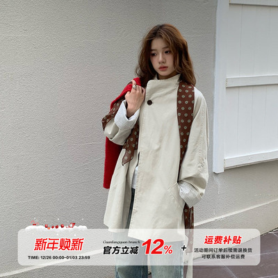 橘子树在哪儿复古单粒扣风衣外套