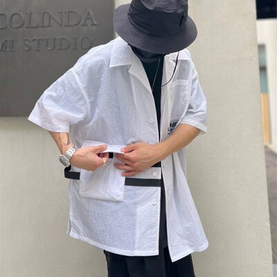 李宁 未来玩家系列 LNG正品夏男士潮牌宽松翻领短袖衬衫FGBB005
