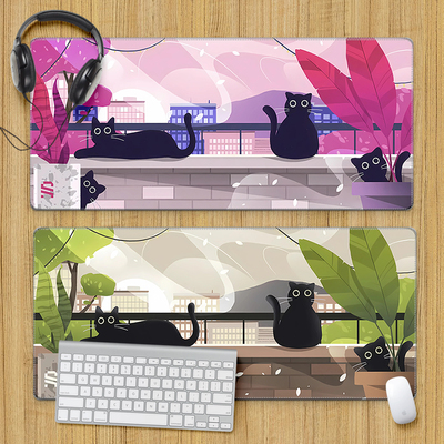 GMK可爱田园萌系猫咪鼠标垫超大号女生 Cat Balcony阳台猫Deskmat