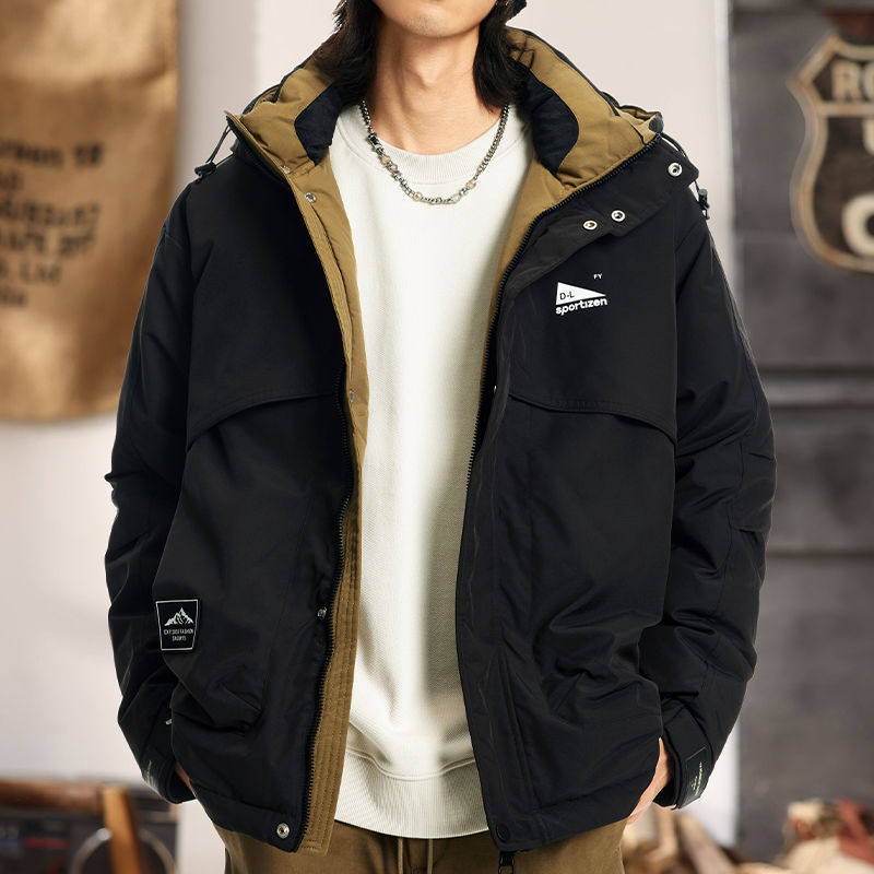 高端连帽羽绒服外套男户外防风保暖登山服茄克潮牌冲锋衣夹克冬款