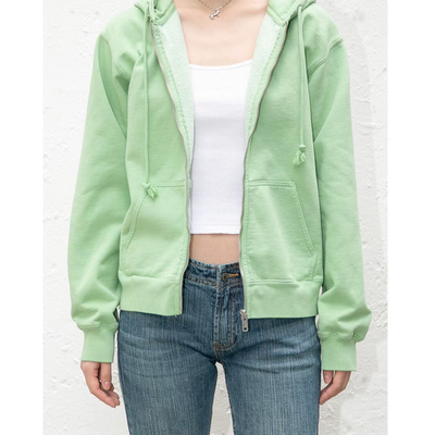 BM美式复古纯棉连帽拉链卫衣女