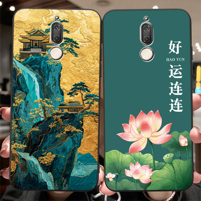 luckrider适用于华为麦芒6手机壳nova2i荷花插画mate10lite保护套rne-al00新款防摔huawei高级感麦芒6热卖款