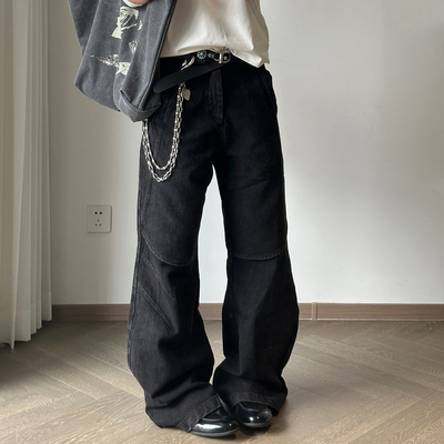 TZ killer Pleated Tiered Jeans肌理颗粒感面料褶皱层次感牛仔裤