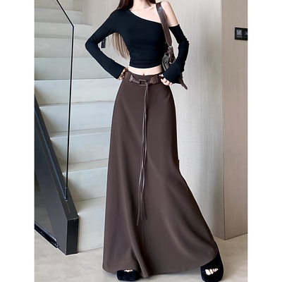 大码咖色半身裙女气质大摆长裙子