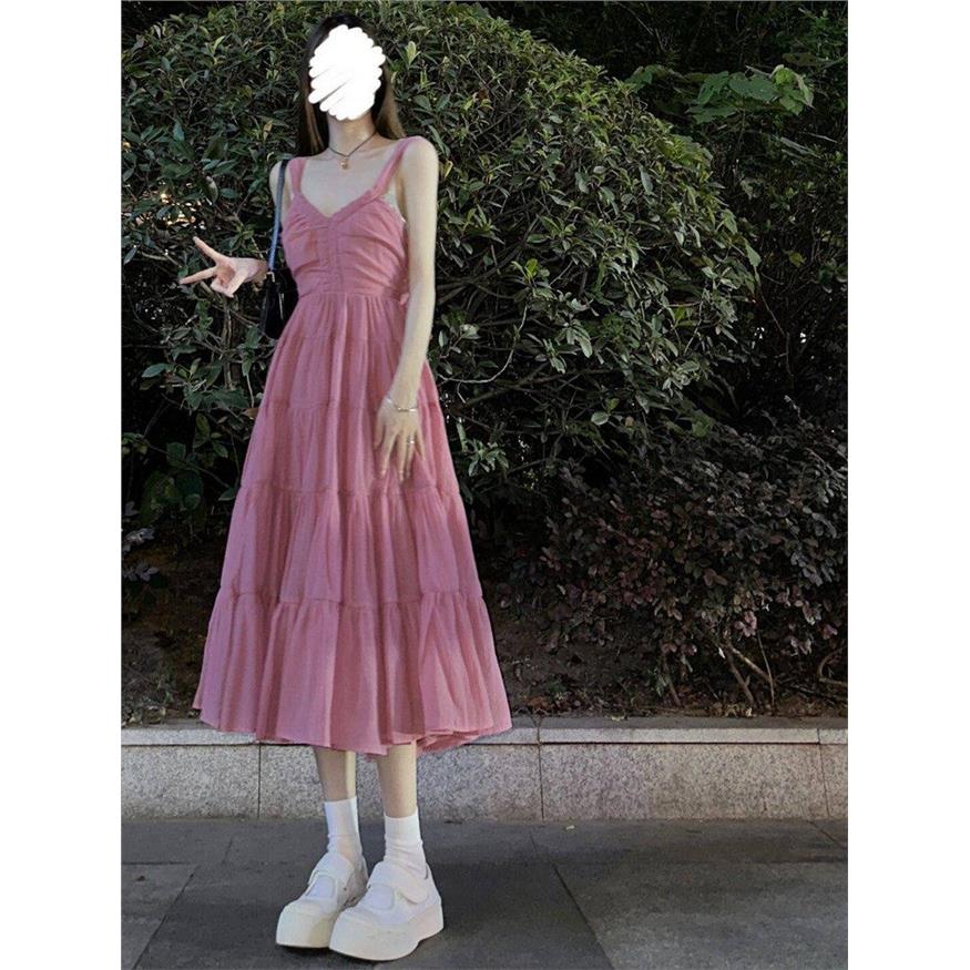 法式吊带洋装女夏季小个子高级感气质收腰显瘦海边度假仙女长裙