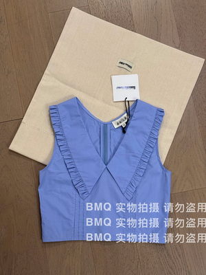 休闲气质设计款V领无袖短上衣女