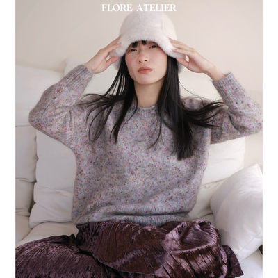 FLOREATELIER马海毛羊绒花杂点点毛衣冬季保暖慵懒风百搭毛衣