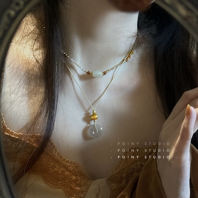 天然水晶吊坠项链女叠戴多层锁骨链高级感轻奢小众精致双层毛衣链