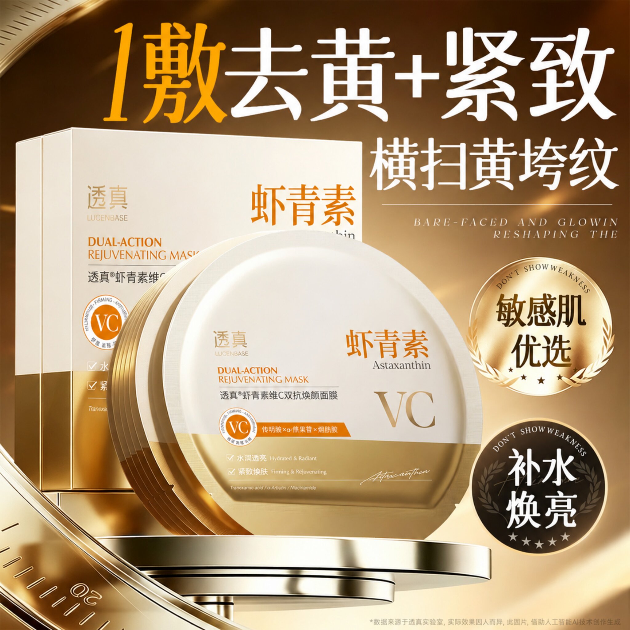 虾青素双抗面膜补水美白去黄气暗沉抗氧化紧致抗皱抗衰老官方正品