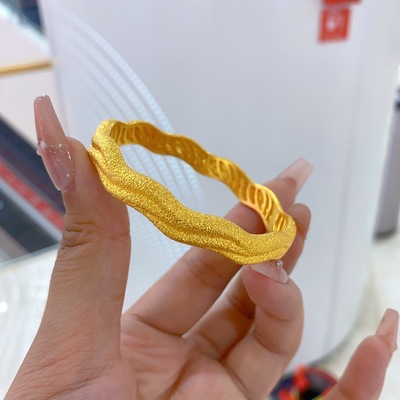 古法金包银实心波浪纹手镯