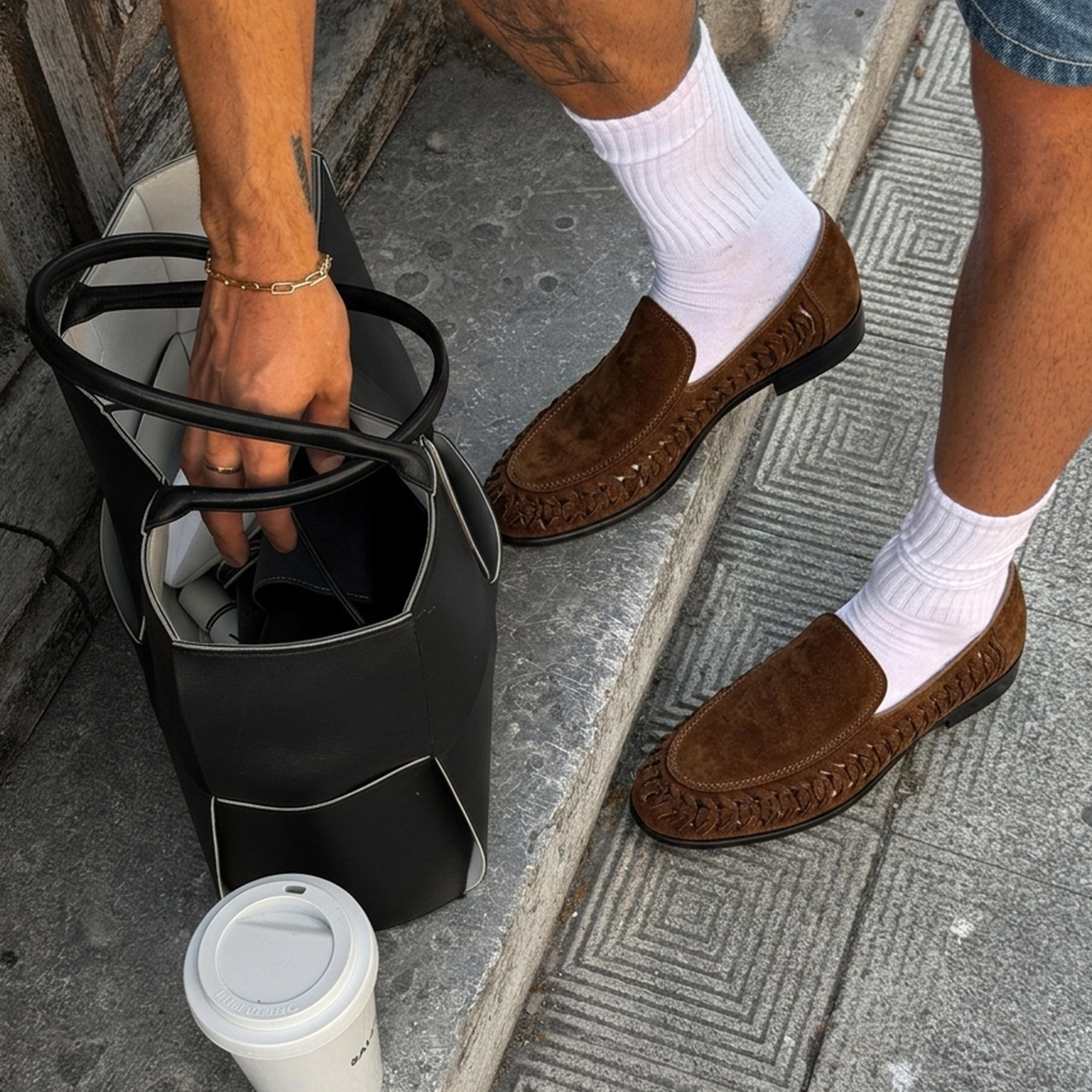 壹植26春夏SummerWalk手工编织麂皮乐福鞋男真皮一脚蹬懒人鞋男鞋
