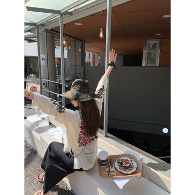 aaaaxbbb印花开叉长袖T恤