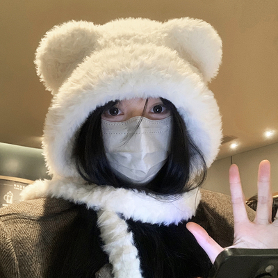 可爱小熊耳朵毛绒帽子保暖护耳