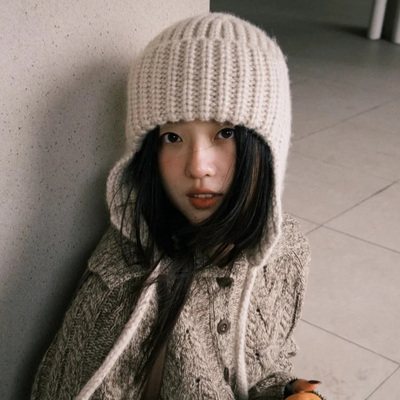 韩系纯色系带针织巴拉克拉法帽
