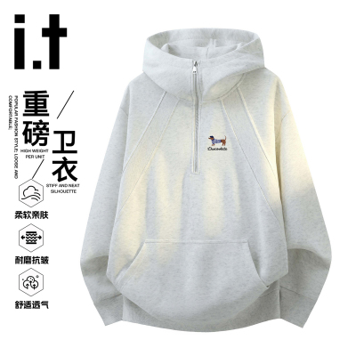 it:CHOCOOLATE美式重磅拼接半拉链连帽卫衣男女宽松休闲秋冬帽衫