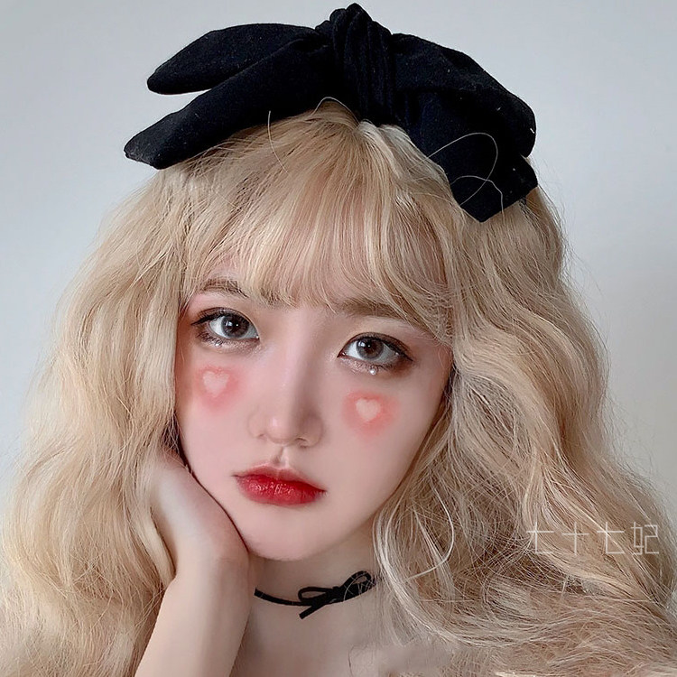 七十七妃lolita浅金洛丽塔空气刘海日常原宿软妹长卷发蛋卷假发套