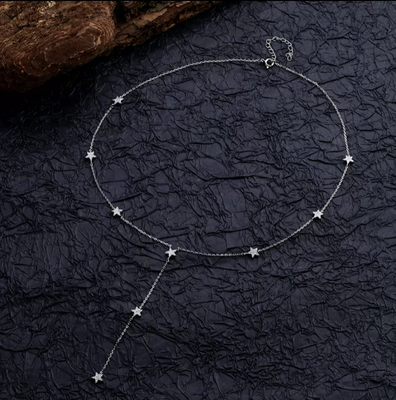s925纯银星星锆石项链优雅镶嵌气质锁骨链原创设计时尚毛衣链