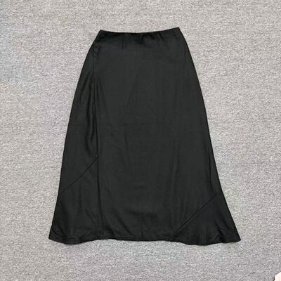 E7199高级感黑色鱼尾裙斜拼裁剪中长款通勤百搭显瘦大摆半身裙