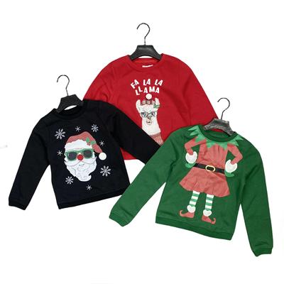 B5095外贸新款圣诞节印花童装卫衣圆领抓绒保暖长袖绒衫休闲上衣