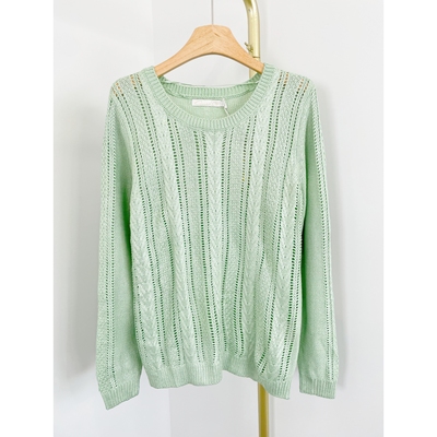 E7096氛围感镂空女士圆领毛衣2026春季新款甜美气质长袖针织衫