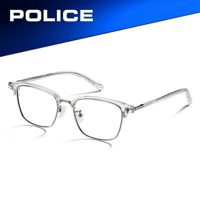 POLICE板材眉毛架眼镜半框素颜男韩版潮黑框商务