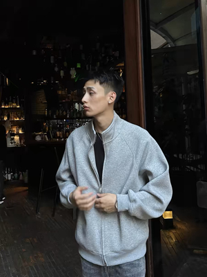 Light Weight美式春秋立领重磅500g拉链卫衣夹克cleanfit男外套