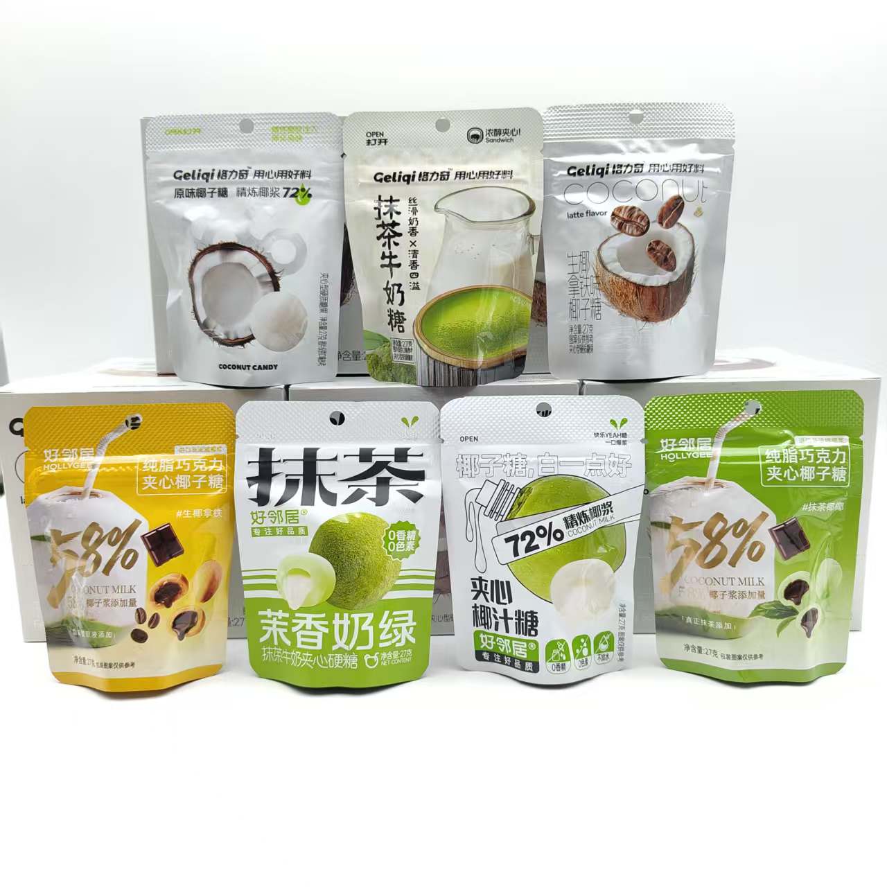 格力奇27g爆浆夹心椰子糖抹茶味奶糖糖生椰拿铁好邻居抹茶糖椰子
