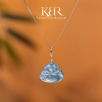 【颖有尽有】天然A货翡翠高冰雕刻925银扣头佛公吊坠KBR0805004