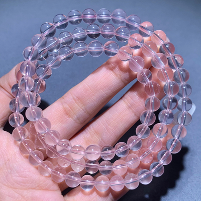 天然星光粉晶淡粉透体手链礼物女