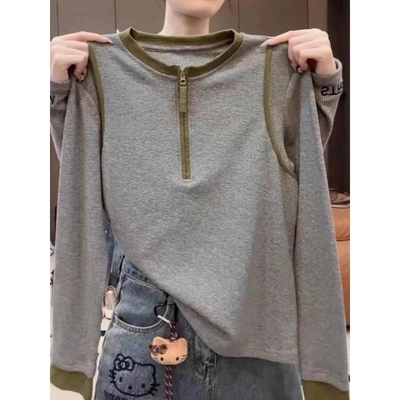 德绒半拉链显瘦打底衫上衣女