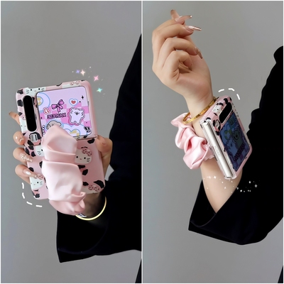 适用折叠屏小米MixFlip2手机壳膜一体荣耀MagicVFlip2摩托罗拉50华为PuraX三星zflip6手链绳豹纹Ultra粉色W25