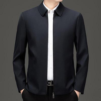 春秋季毛翻领商务休闲夹克男外1189套领上导干行部公务员政羊薄衣