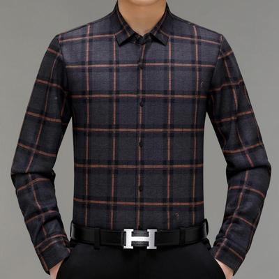 秋冬新款加厚爸绒衬衫商男时尚中年加绒保暖格子衬衣F81-30-T羊爸