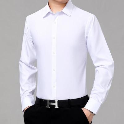 秋季长袖衬男士中年衫休闲职业务正装免烫蚕抗皱商2822-LL粉色桑